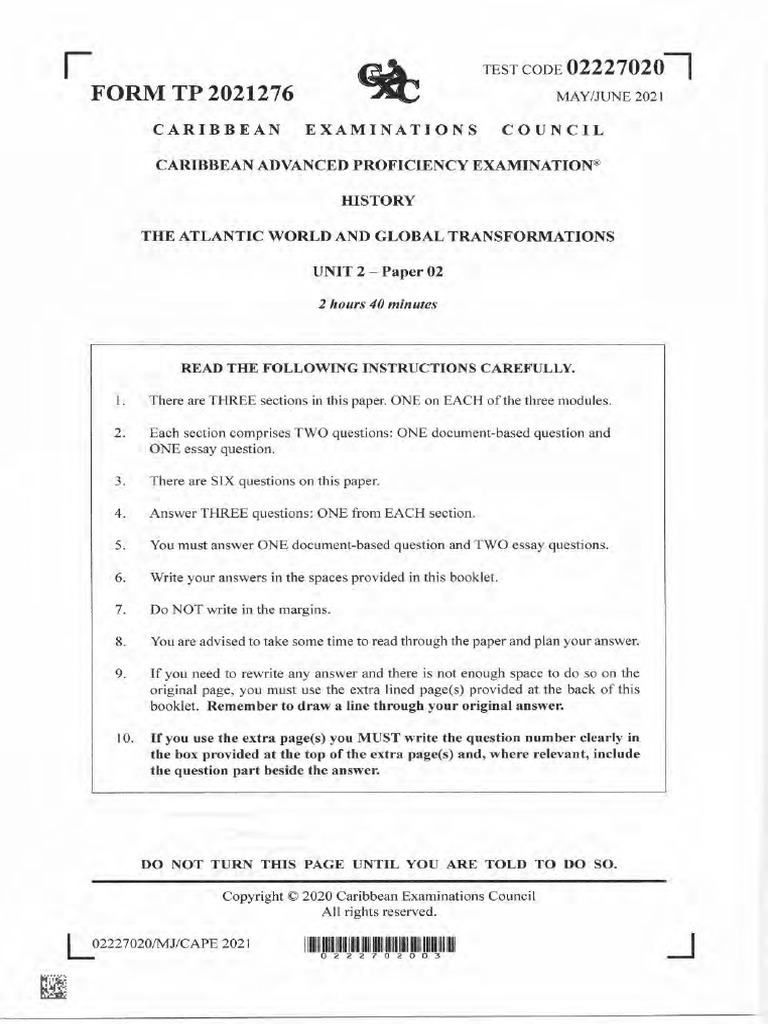 Cape History 2021 U2 p2 | PDF