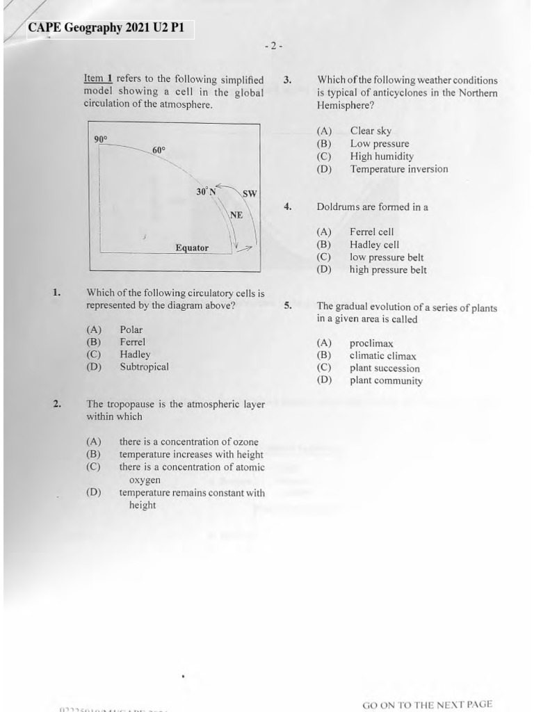 CAPE Geography 2021 U2 P1 | PDF
