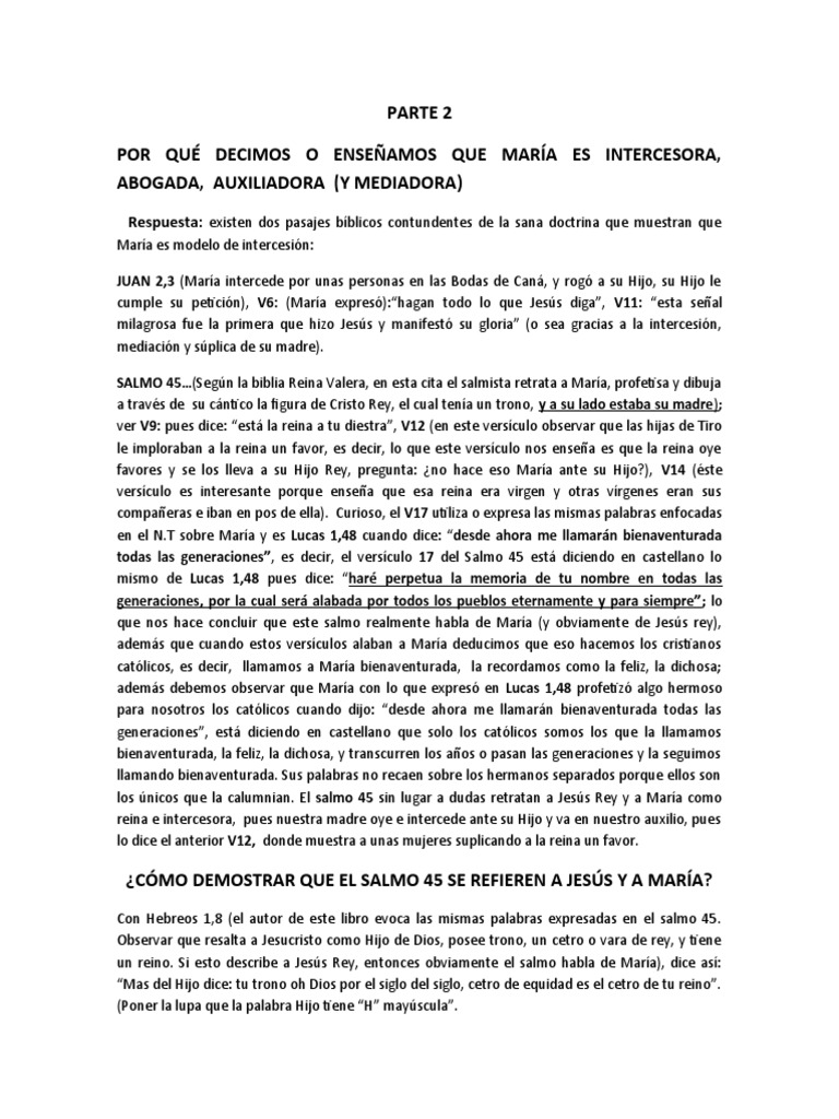 Parte 2 Por Qué Decimos O Enseñamos Que María Es Intercesora, Abogada ...