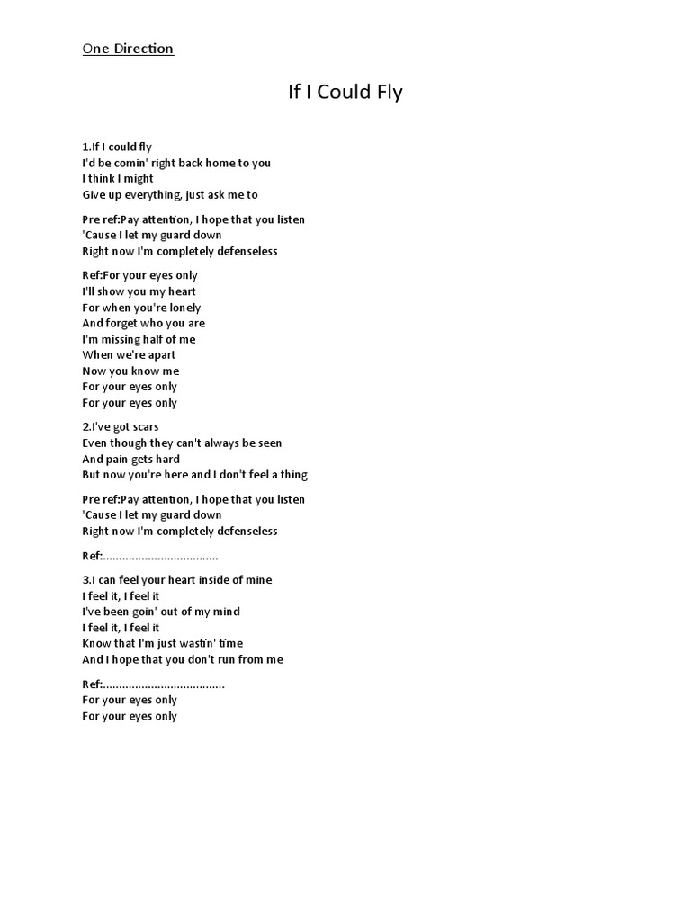One Direction: If I Could Fly Lyrics | PDF | Language Arts & Discipline ...