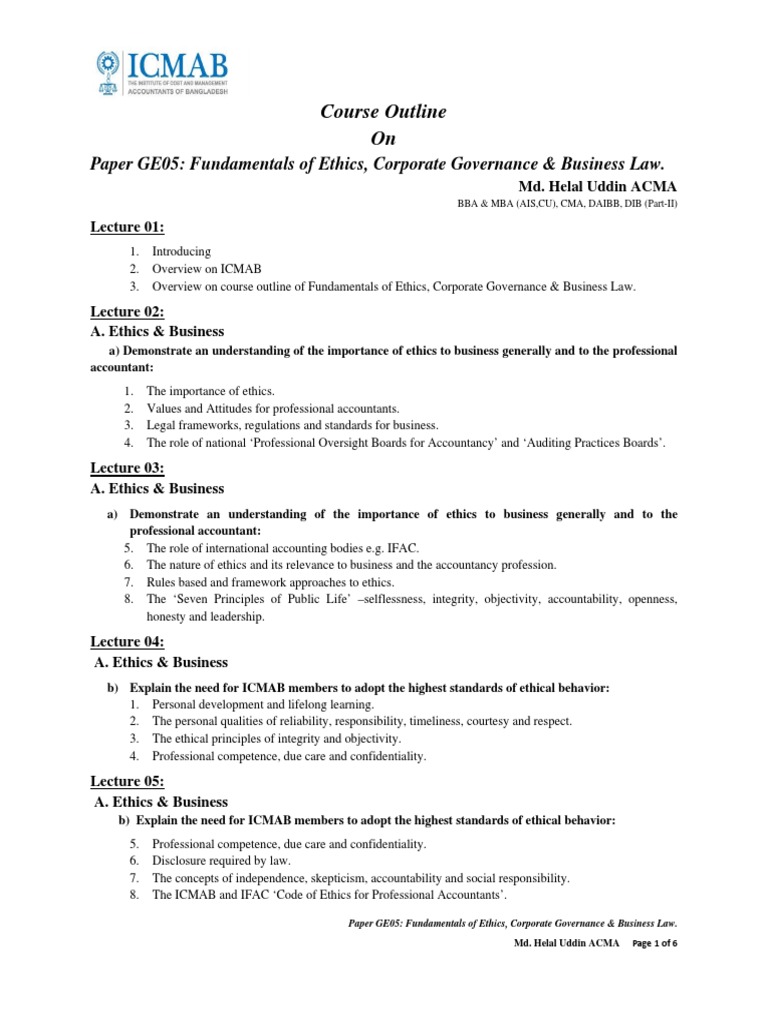 Ethics Outline ICMAB | PDF | Contractual Term | Corporate Governance