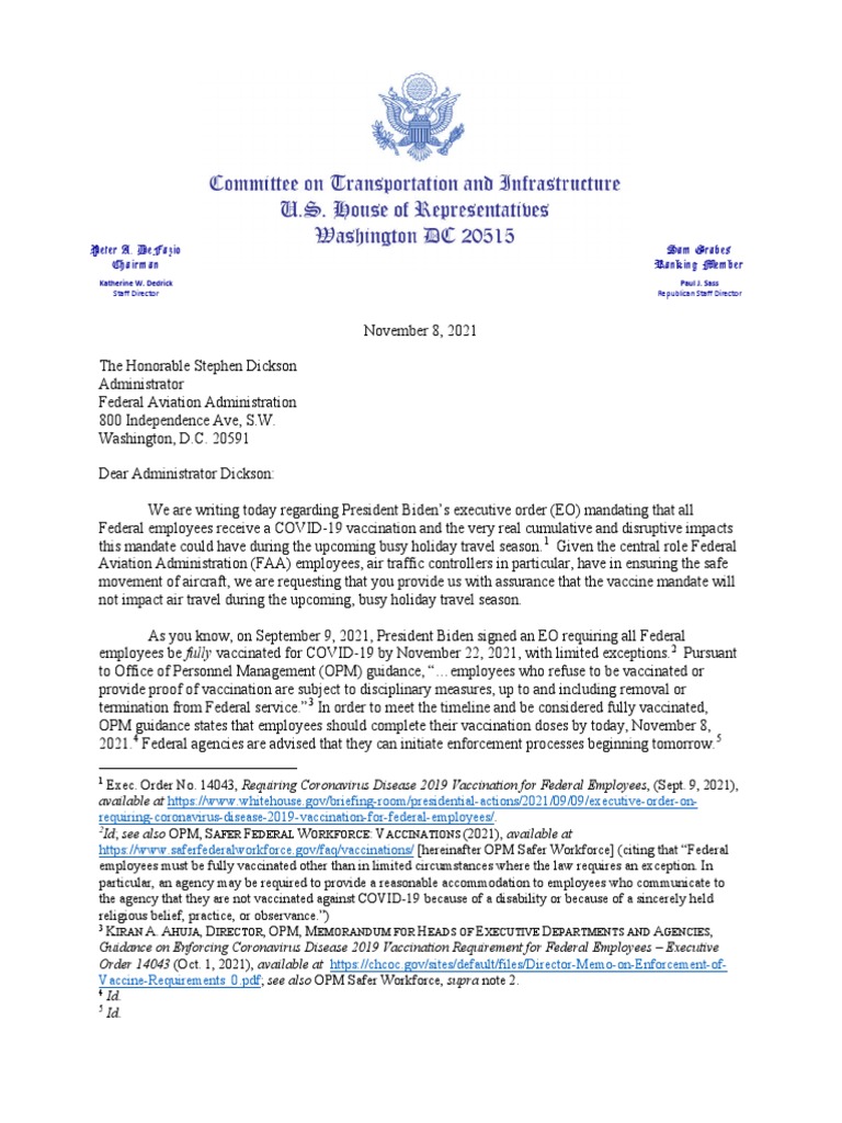 2021-11-08 - SG-GG Letter To FAA Re ATC Vaccine Mandate | PDF | Federal ...