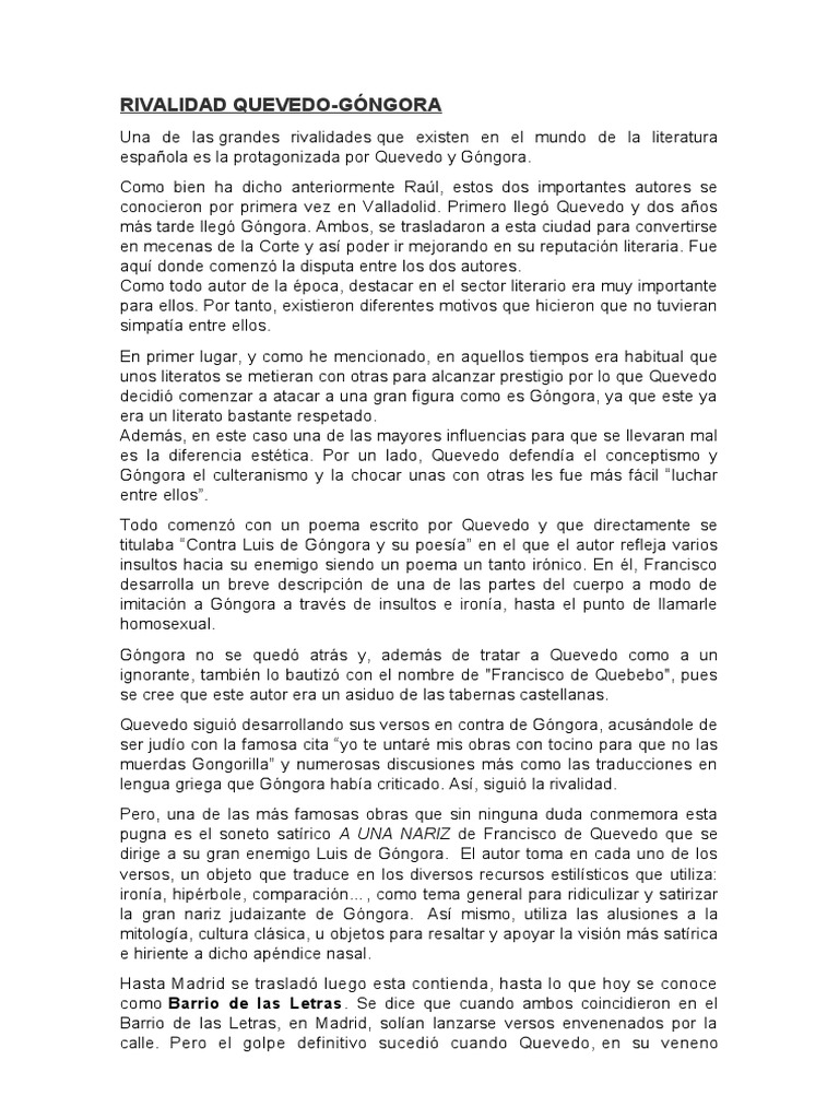 Rivalidad literaria: Quevedo y Góngora | PDF