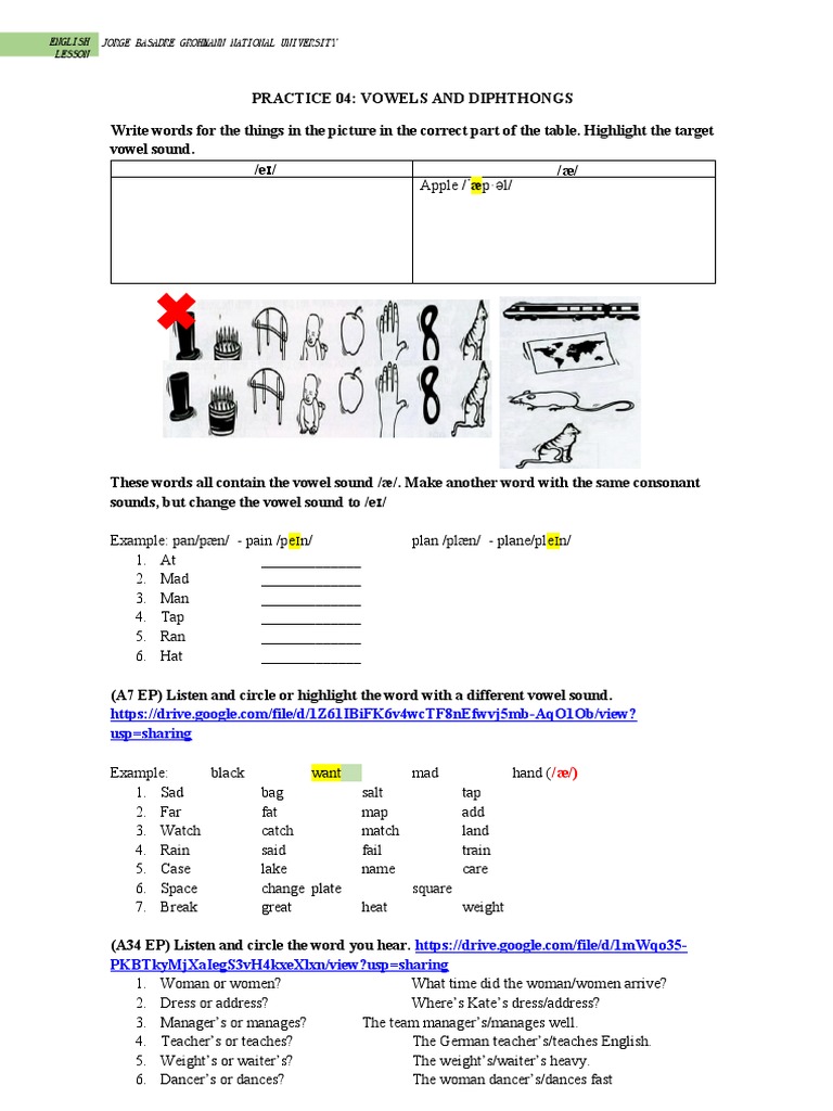 Practice 04 - Vowels and Diphthongs | PDF | Vowel | Languages