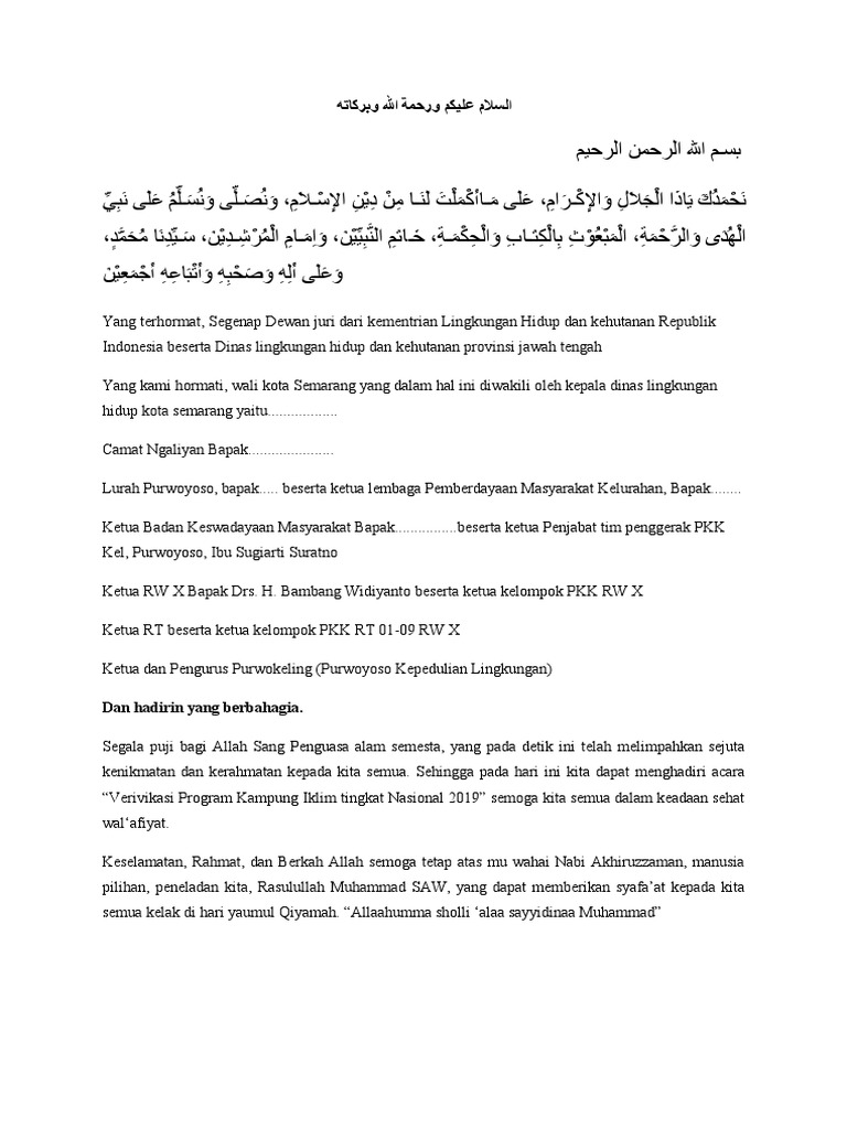 Teks Pembukaan Acara Proklim 2019 | PDF