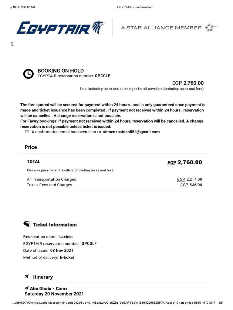 EGYPTAIR - Confirmation | PDF | Baggage | Transport
