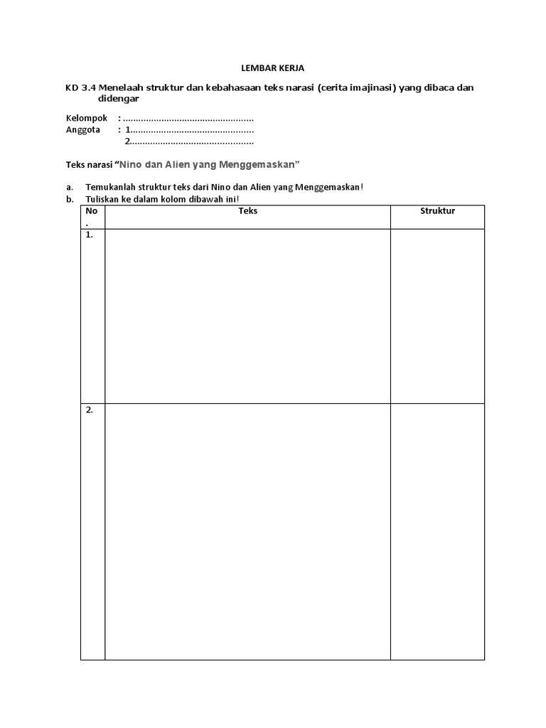 Lembar Kerja Teks Narasi | PDF