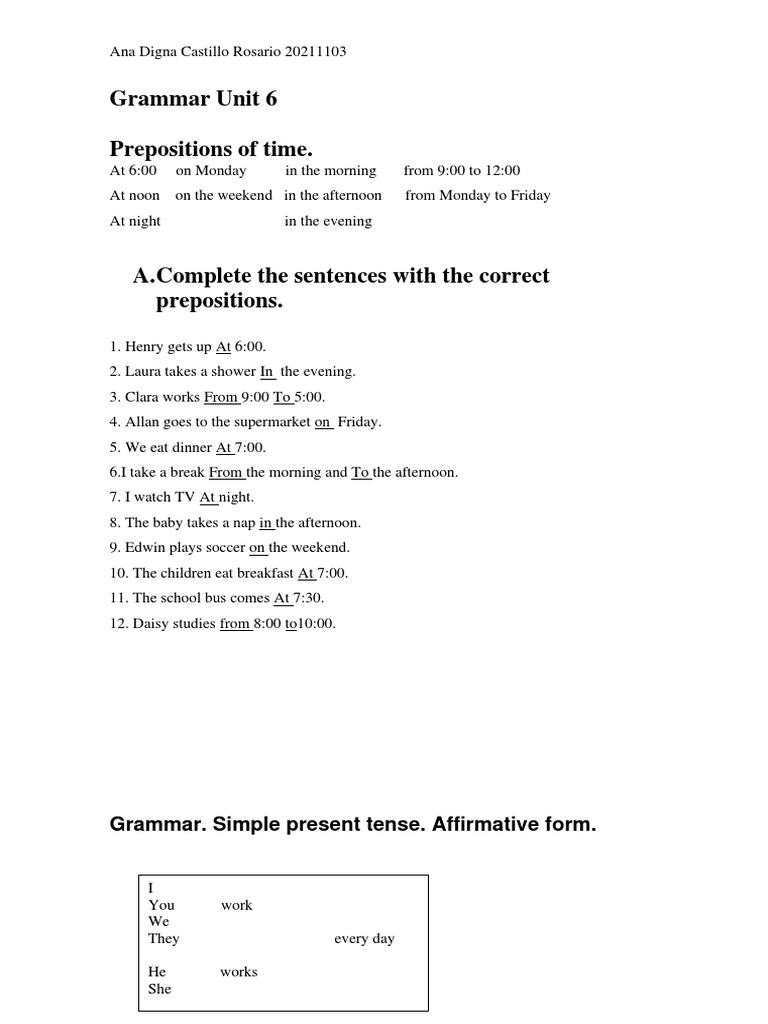Grammar Unit 6 E1 Realizado | PDF | English Language | Verb