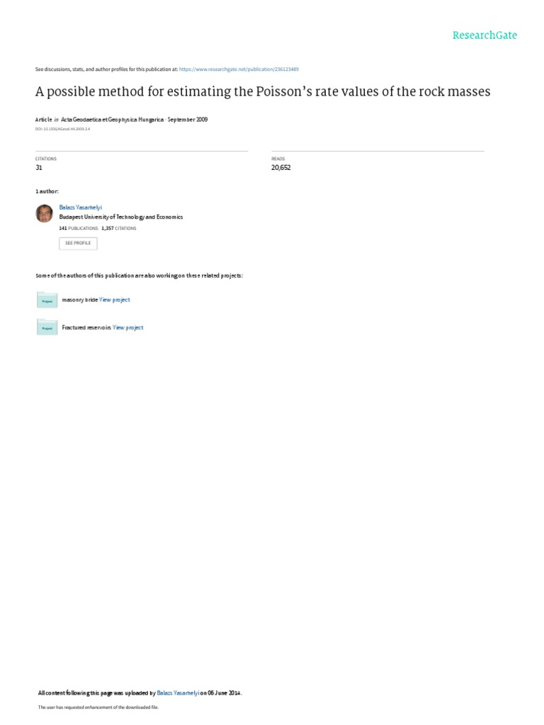 A Possible Method For Estimating The Poisson's Rate Values of The Rock ...