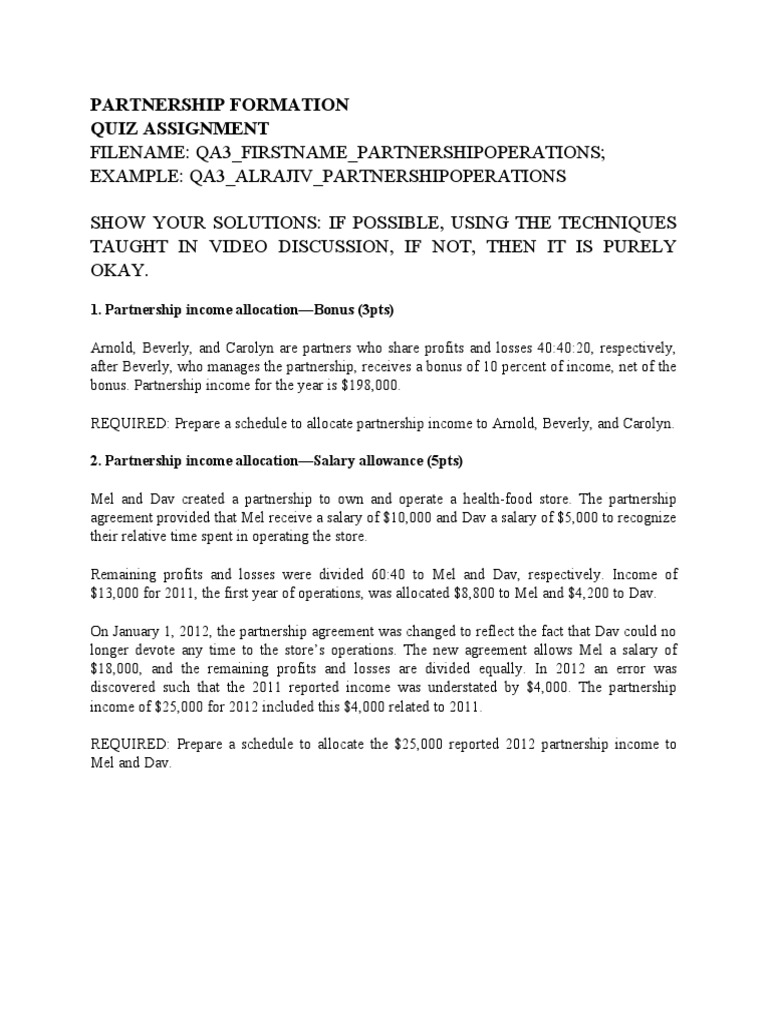 130 - Qa3 - Partnership Operations | PDF | Partnership | Net Income