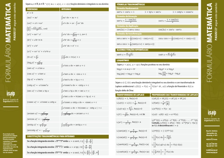 Formulario Isep | PDF | Transformada de Laplace | Matemática