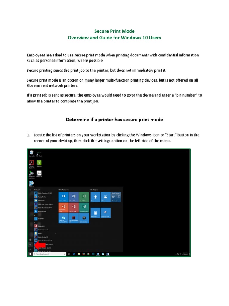 Secure Print Mode Overview and Guide For Windows 10 Users | PDF ...