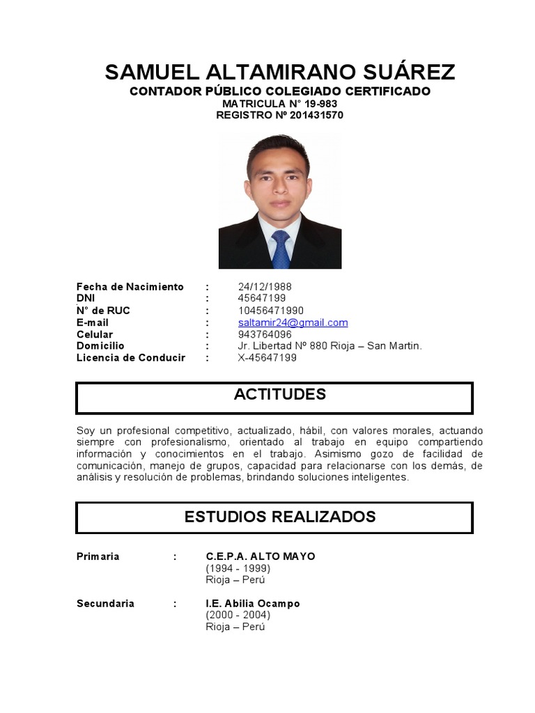 CV Sam 2019 | PDF | Contador | Contabilidad