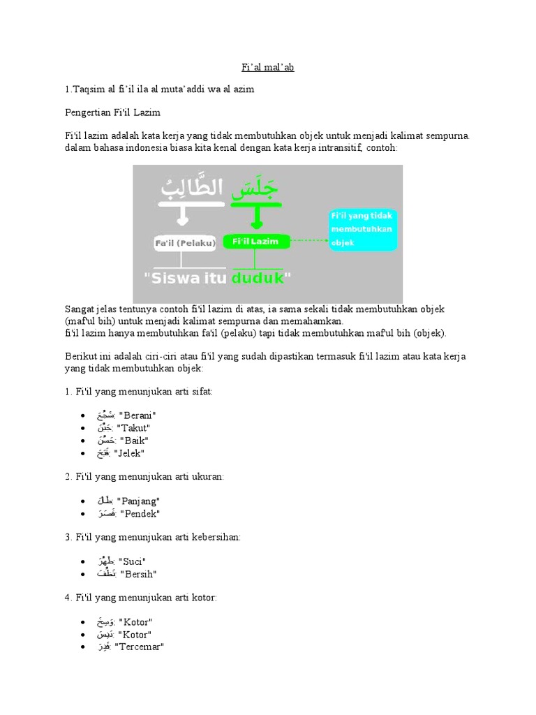 Ciri dan Contoh Fi'il Muta'addi | PDF