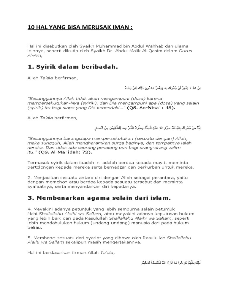 10 Penyebab Rusaknya Iman Seseorang | PDF