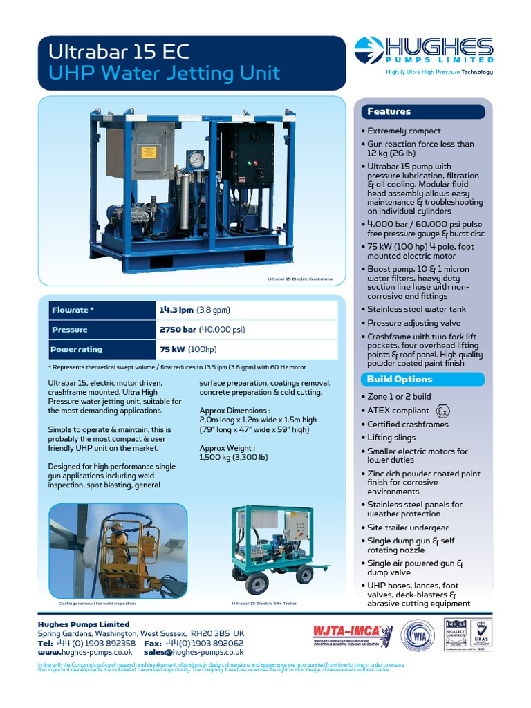 UHP Water Jetting Unit: Ultrabar 15 EC | PDF | Pump | Valve
