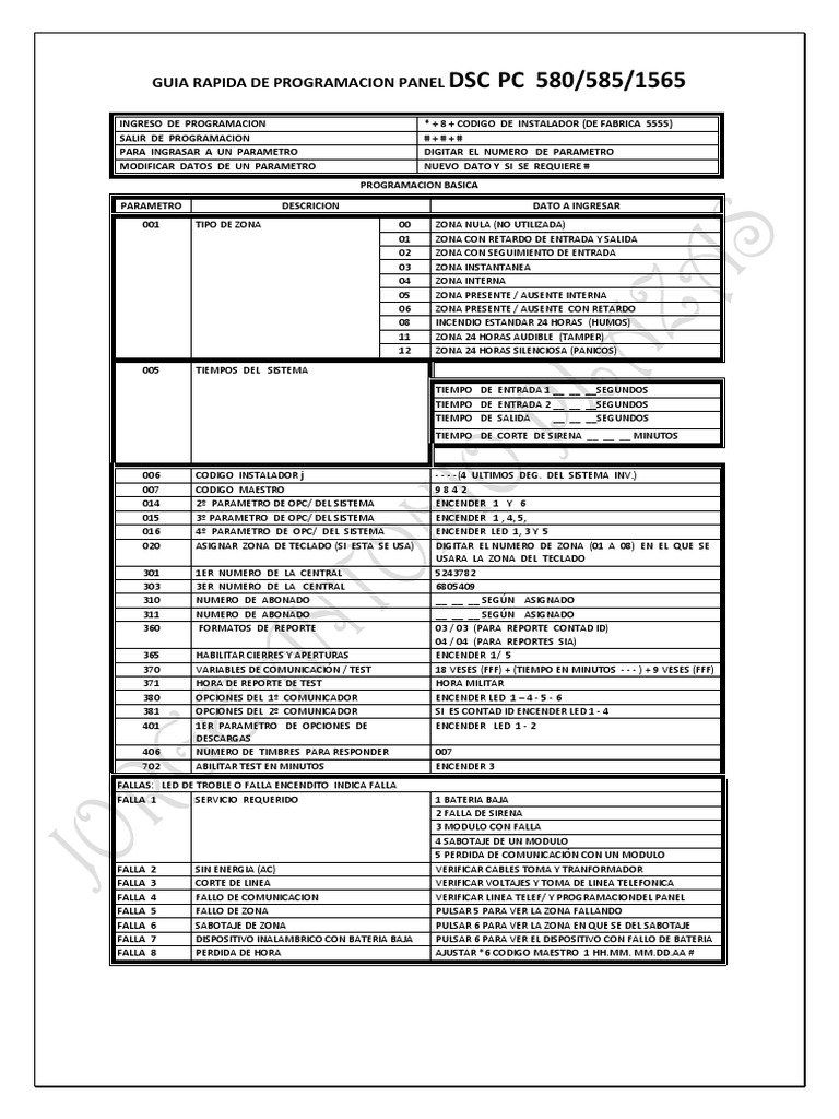 Guia Rapida de Programacion Panel DSC | PDF | Informática ...