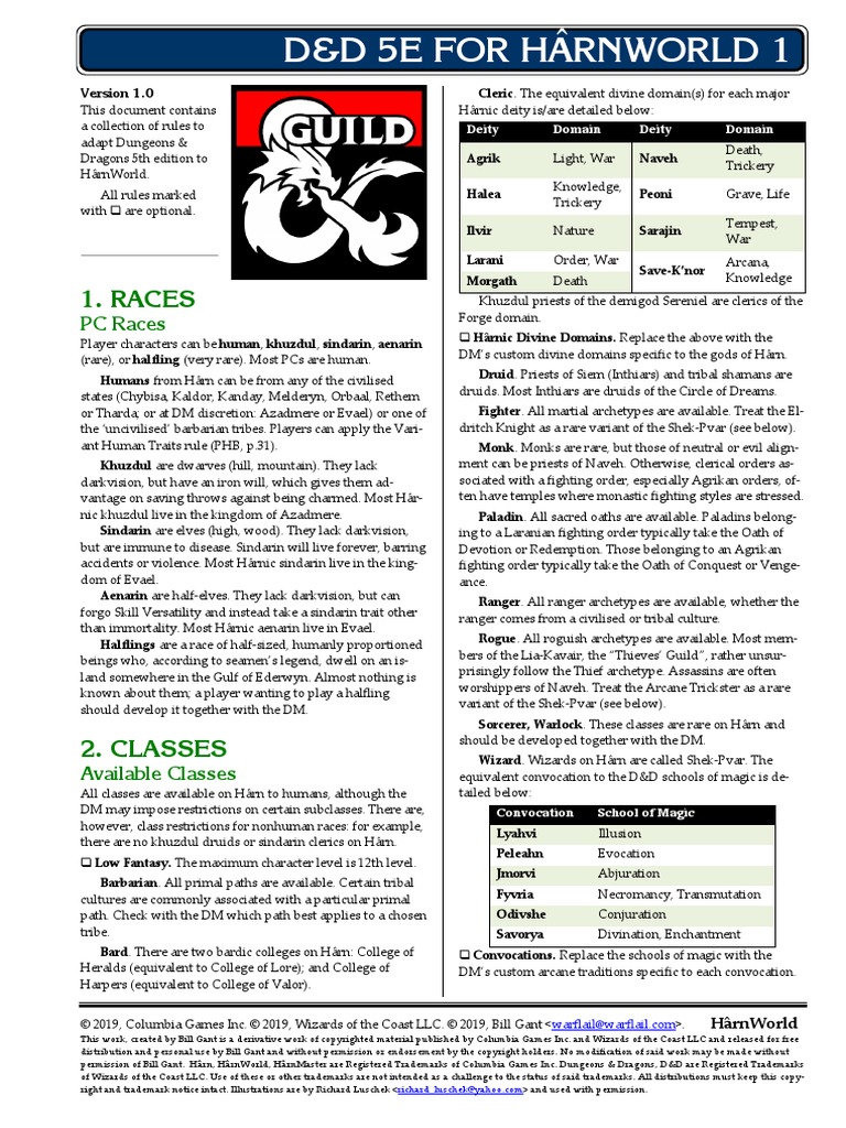 DND 5e For HarnWorld Rules | PDF | Dungeons & Dragons | Fantasy Role ...
