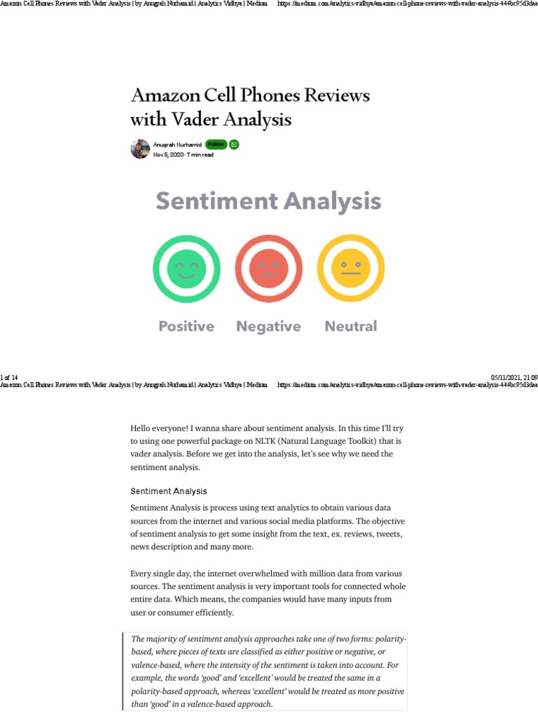 Amazon Cell Phones Reviews With Vader Analysis by Anugrah Nurhamid ...