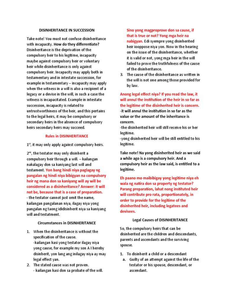 DISINHERITANCE RULES | PDF | Will And Testament | Inheritance