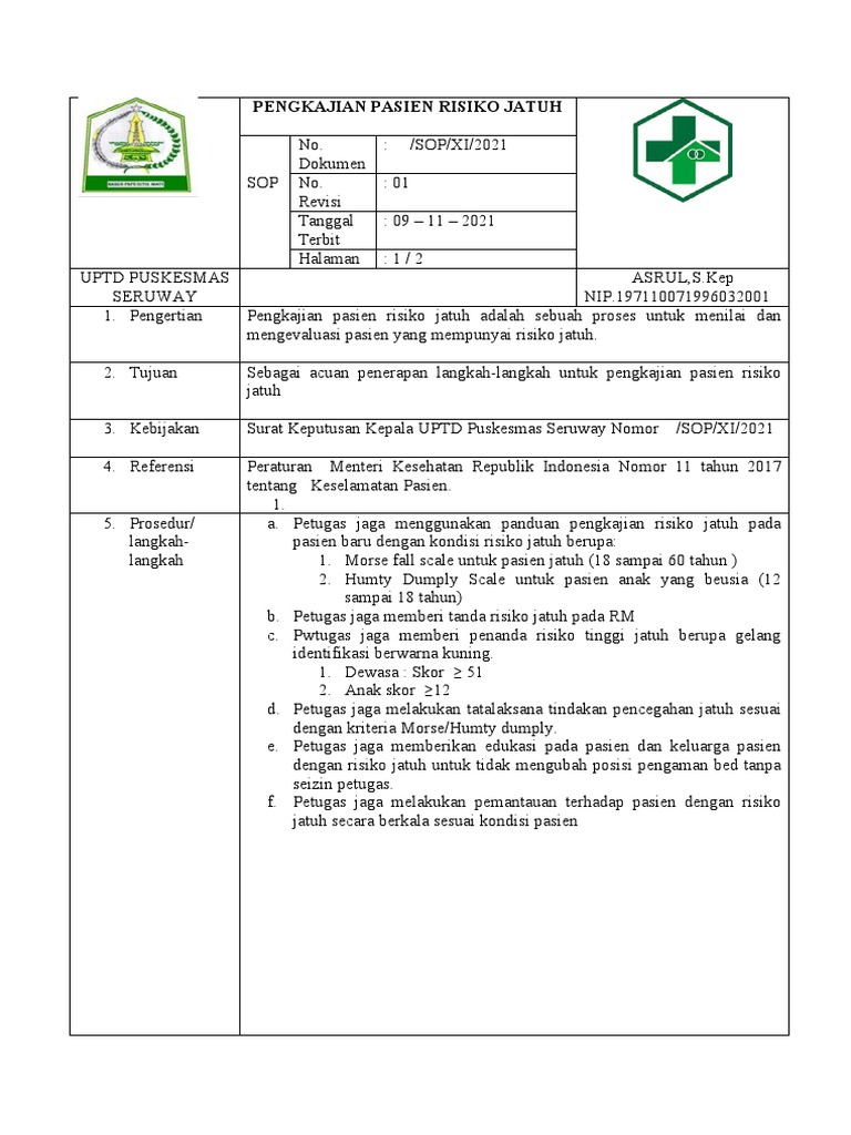 Sop Pengkajian Pasien Risiko Jatuh | PDF