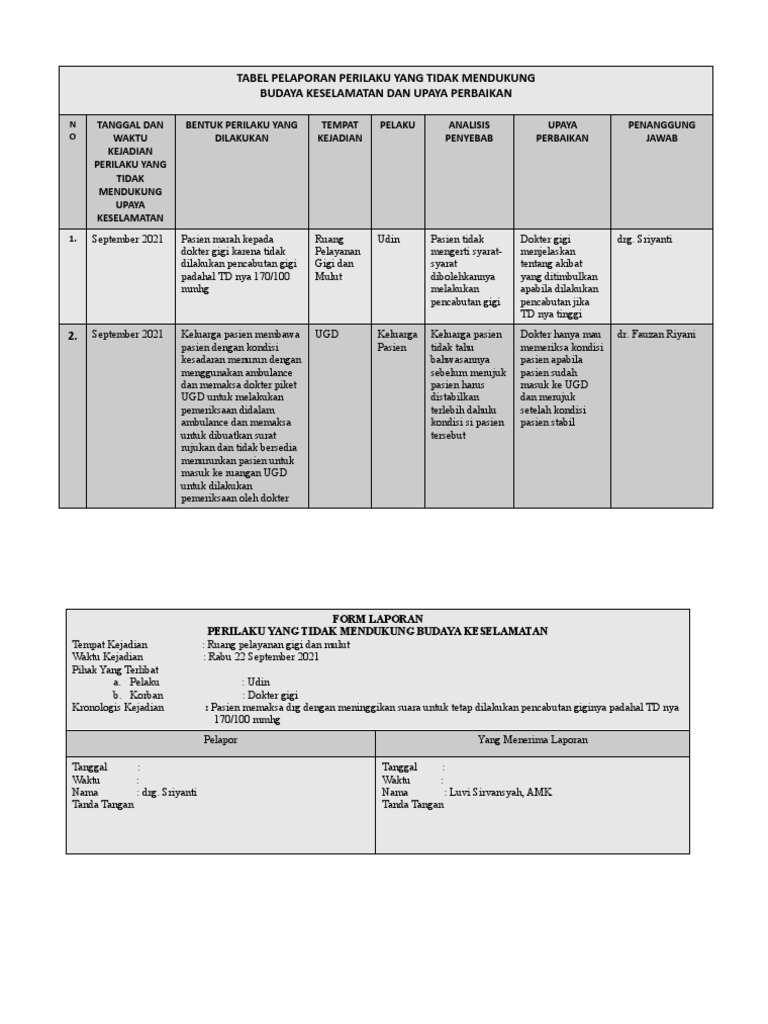 Tabel Pelaporan Perilaku Yang Tidak Mendukung | PDF