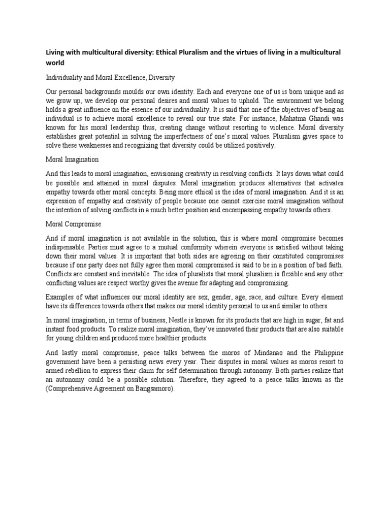 Living With Multicultural Diversity: Ethical Pluralism and The Virtues ...