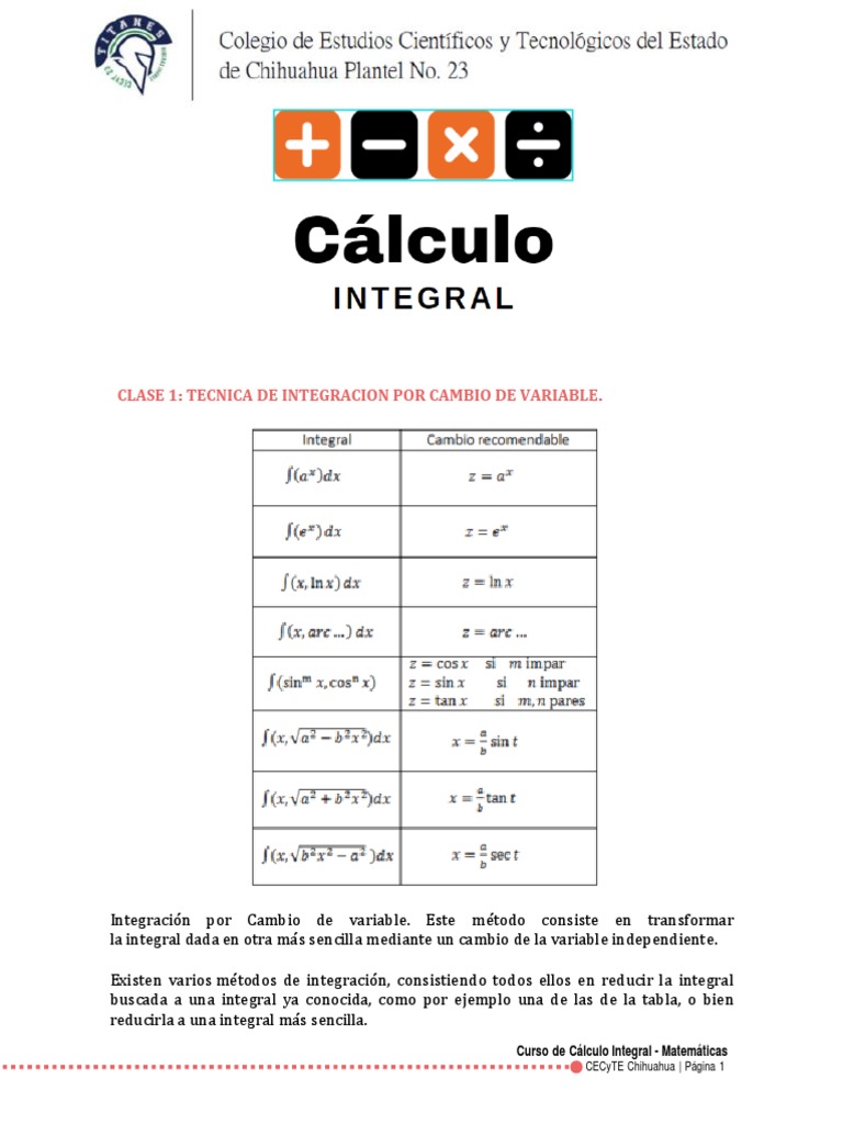 Integral Por Cambio de Variable | PDF | Integral | Álgebra