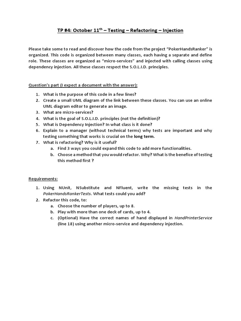 TP #4: October 11 - Testing - Refactoring - Injection ...