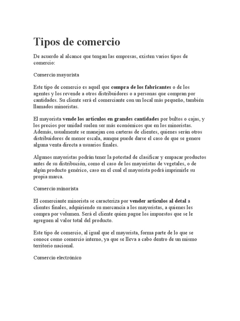 Tipos de Comercio | PDF | Comercio electrónico | Al por menor