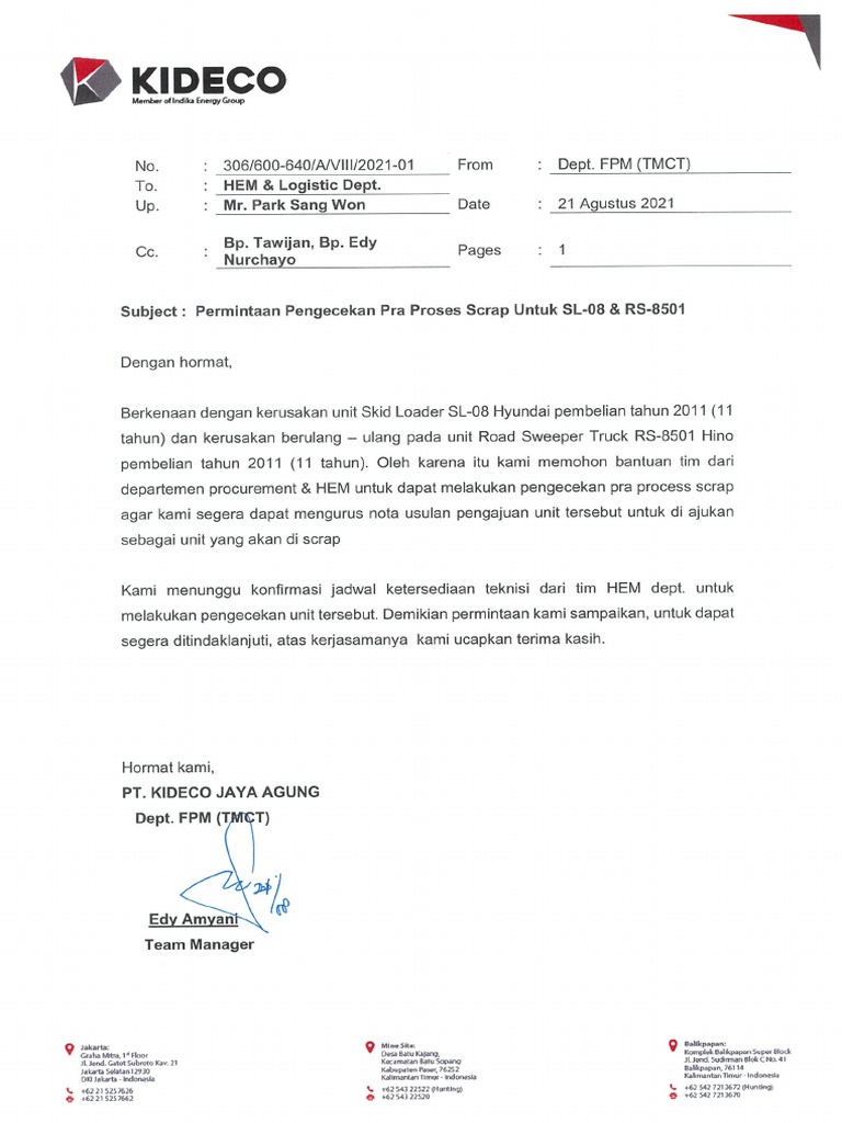 Surat Permohonan Inspeksi | PDF