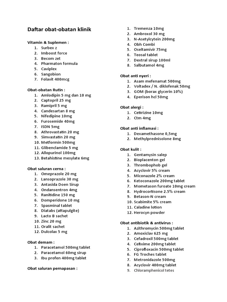 Daftar Obat-Obatan Klinik: Vitamin & Suplemen | PDF | Functional Group ...