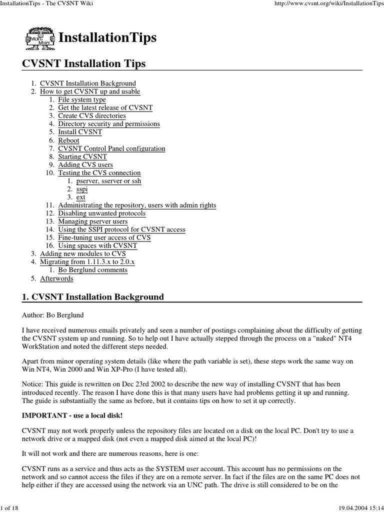 CVSNT Install | PDF | Windows 2000 | Computer File