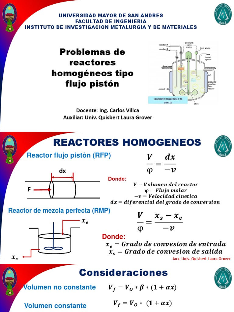 CLASE 7 (Problemas de Reactores Homogeneos Del Tipo Flujo Piston) | PDF | Reactor Quimico ...