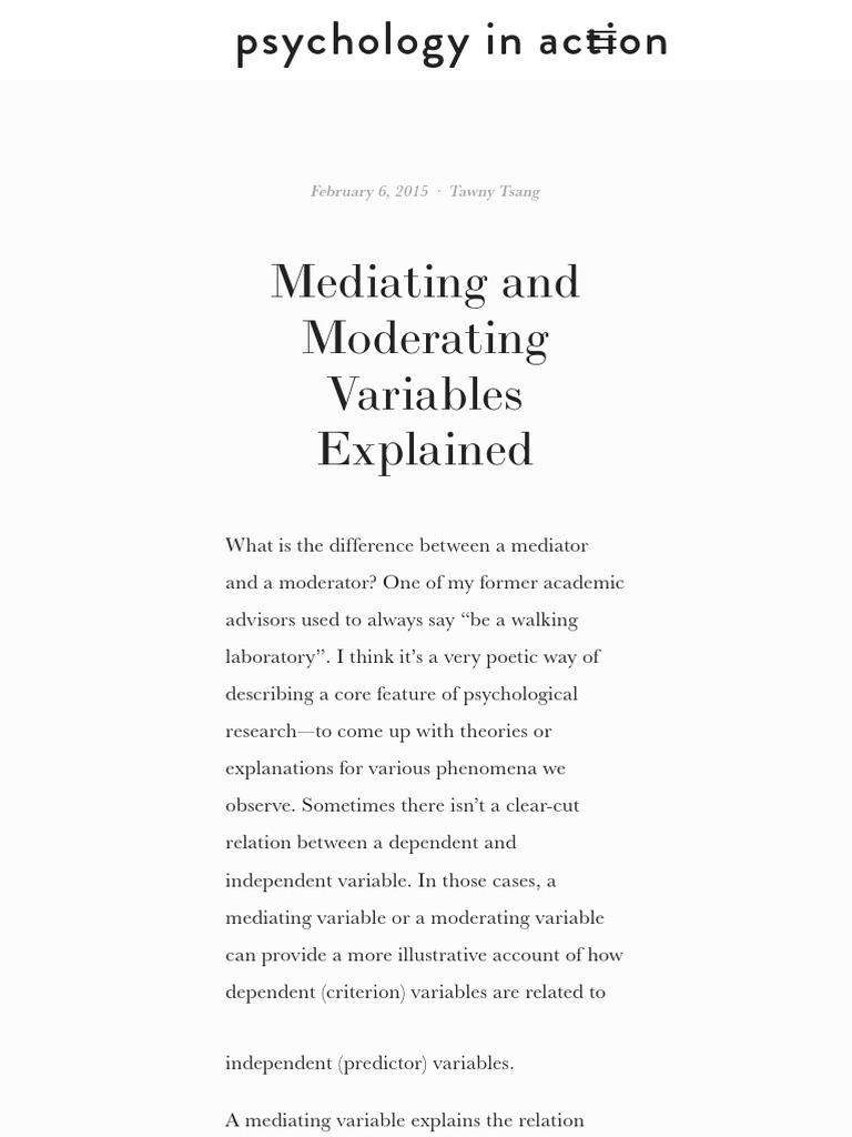 Mediating and Moderating Variables Explained - Psychology in Action ...