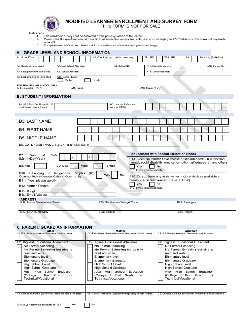 Annex B Modified Learner Enrollment and Survey Form English | PDF ...