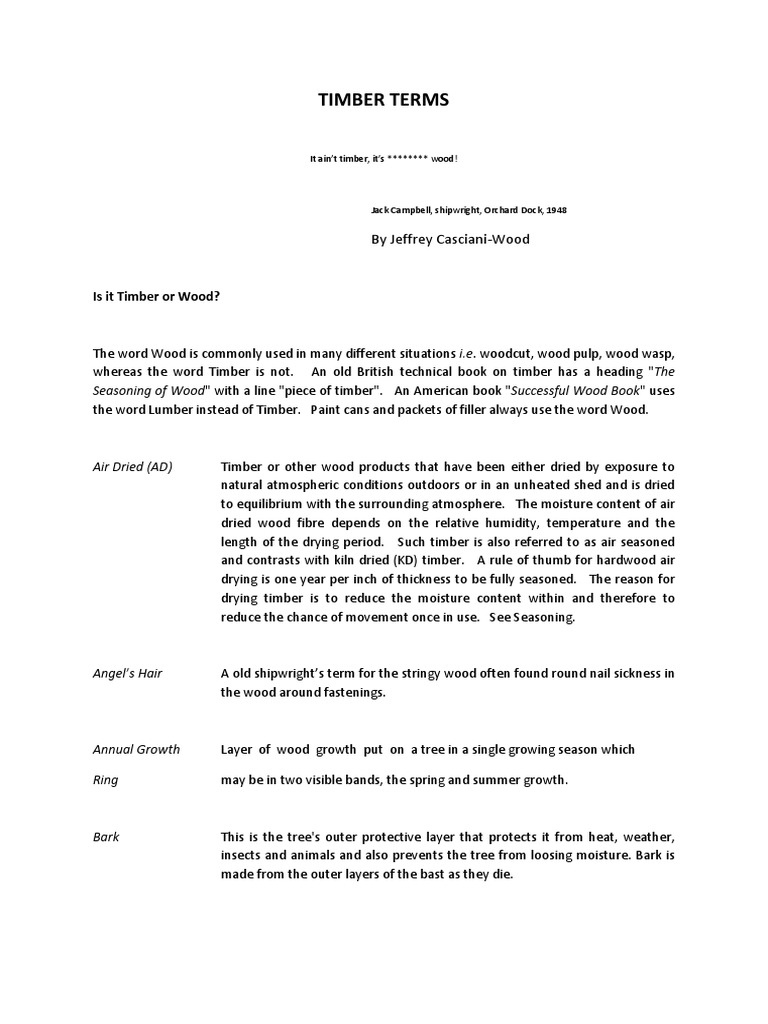 Timber Terms: by Jeffrey Casciani-Wood | PDF | Wood | Lumber