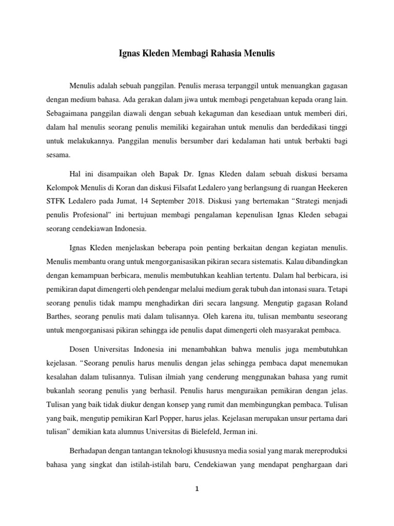 Ignas Kleden Membagi Rahasia Menulis | PDF | Seni & Disiplin Bahasa