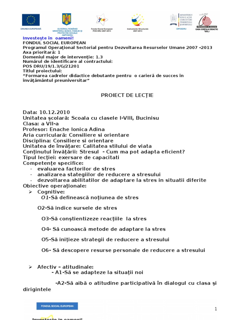 Proiect de Lectie - Consiliere Si Orientare-Final | PDF