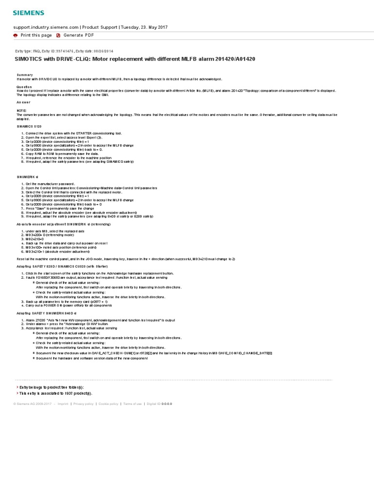 BUENO Cambio de Motor Drive Cliq Sinumerik Diferente MLFB | PDF ...