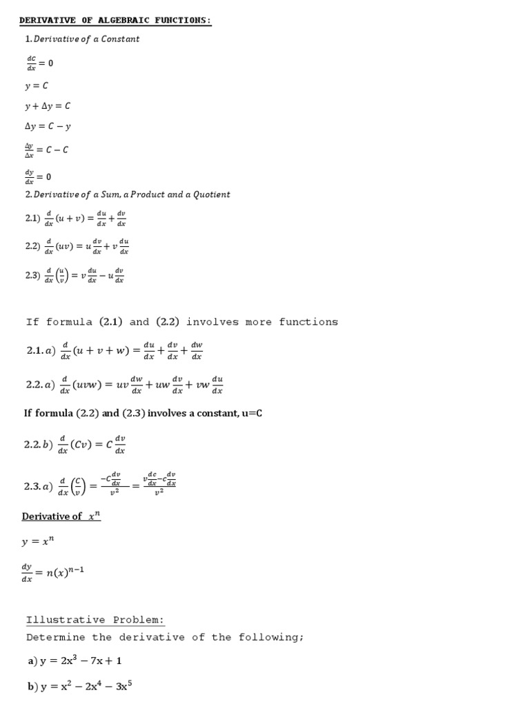 Derivatives of Algebraic Functions Guide | PDF | Derivative | Mathematics