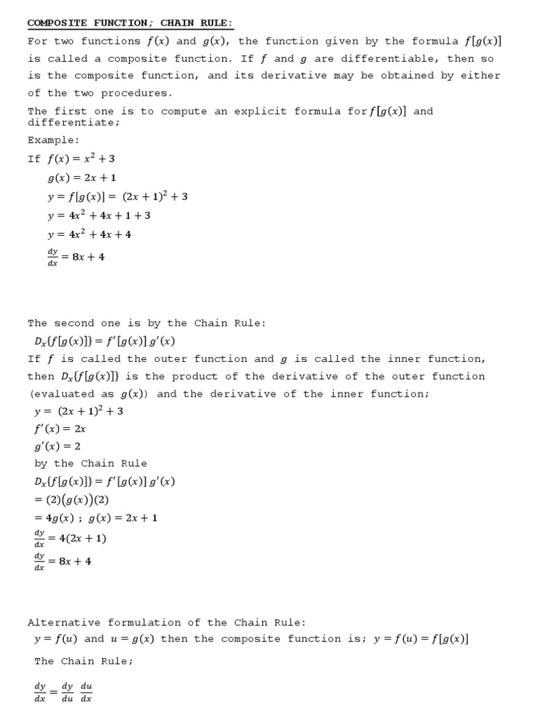 Composite Function Chain Rule | PDF | Derivative | Subtraction