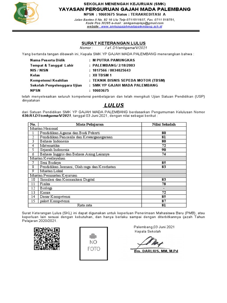 SKL Siswa 2020 | PDF