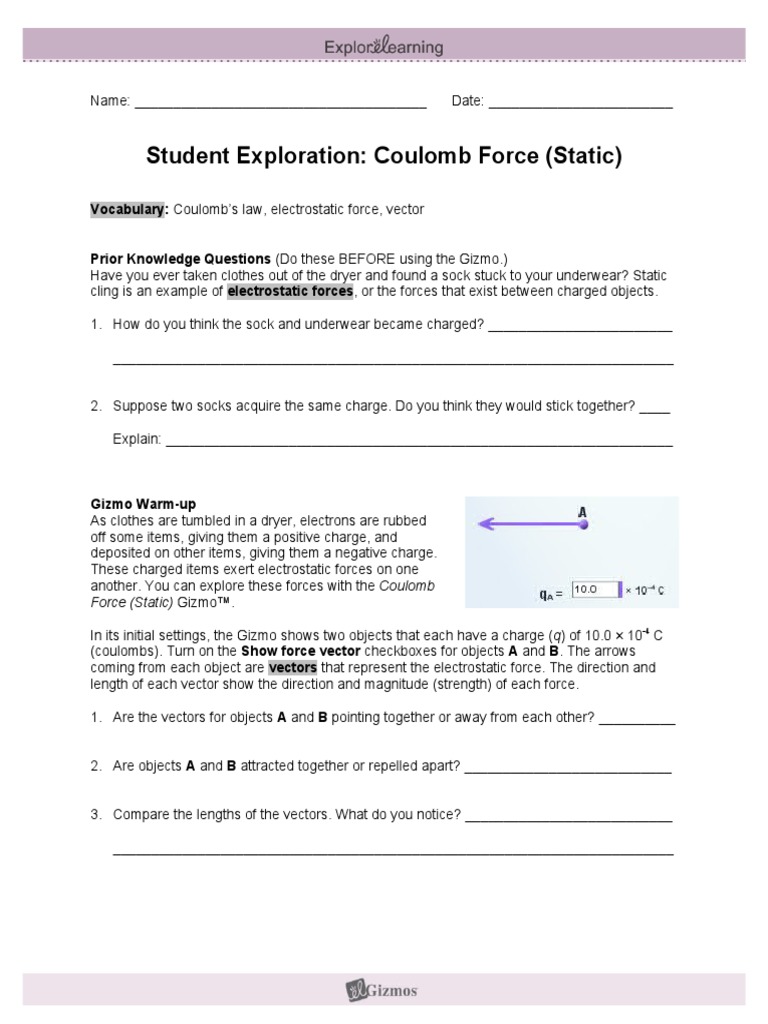 Student Exploration: Coulomb Force (Static) | PDF | Force | Electrostatics