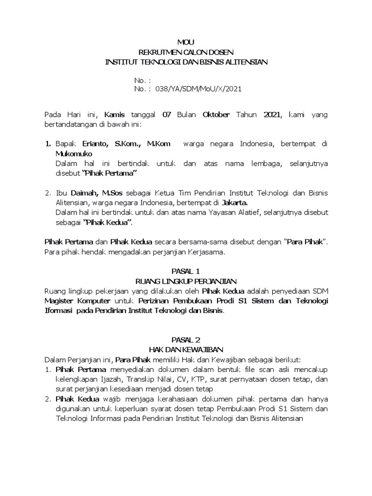 Draft Mou SDM Alatief Erianto | PDF