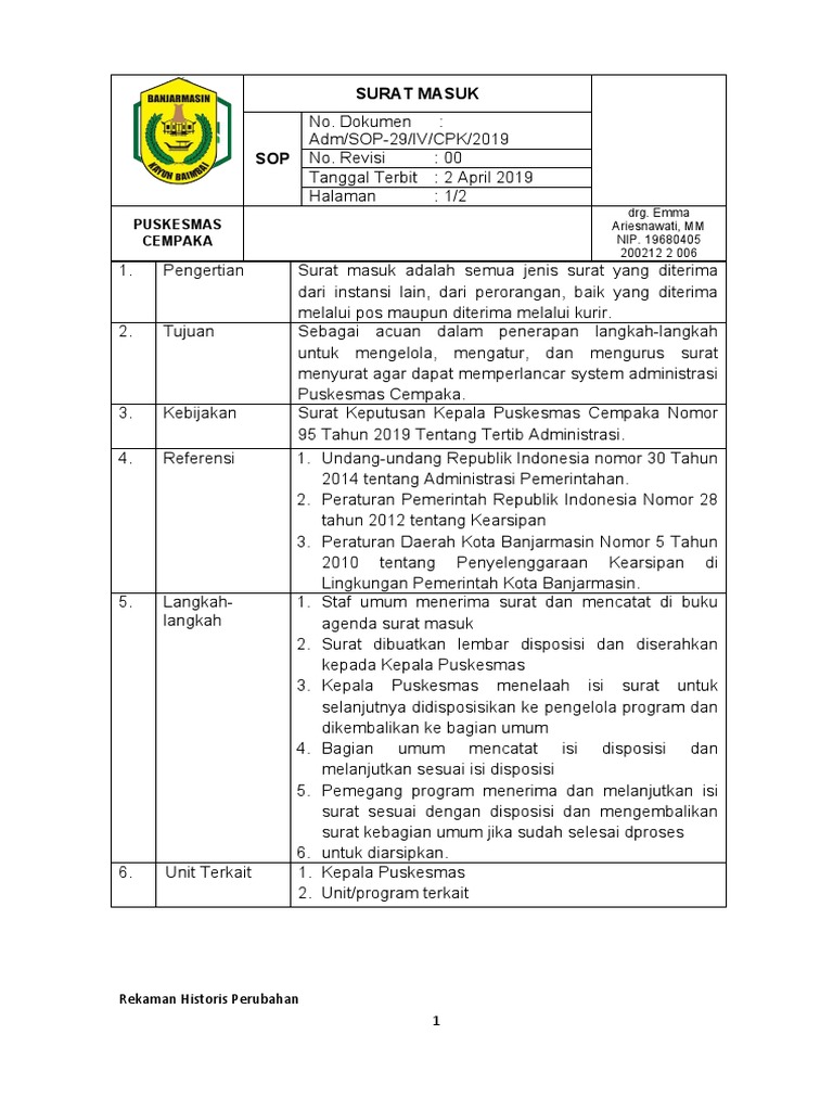 SOP Surat Masuk | PDF