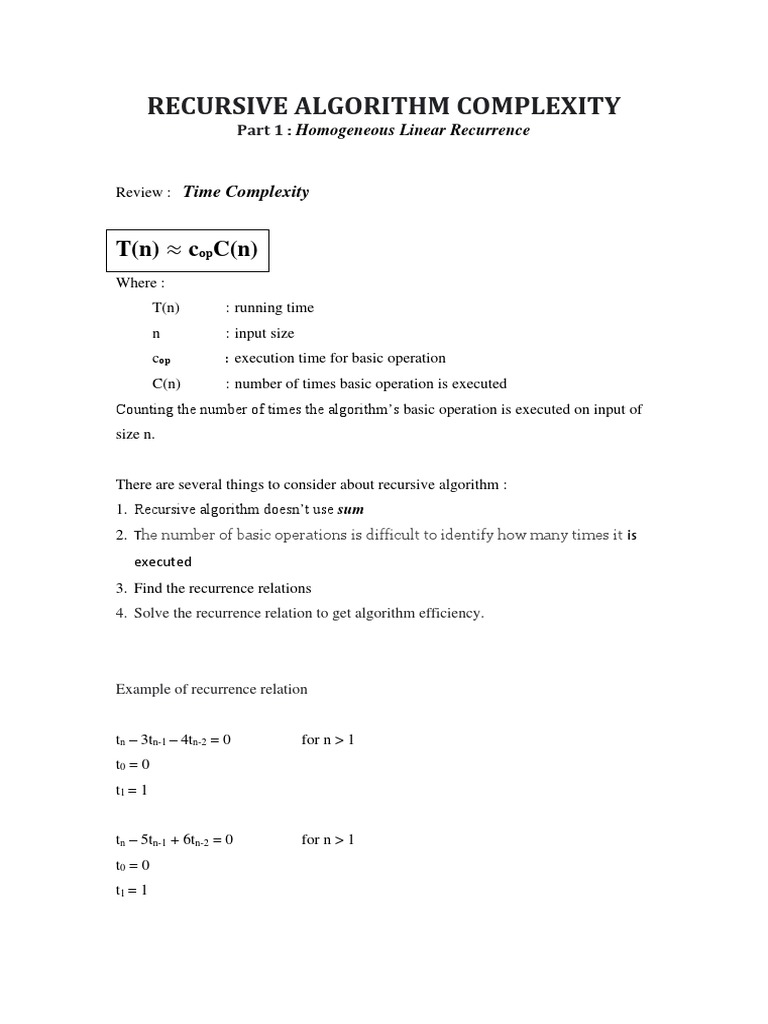 02 Recursive Algorithm Complexity Part 1 Pdf Recurrence Relation Mathematics