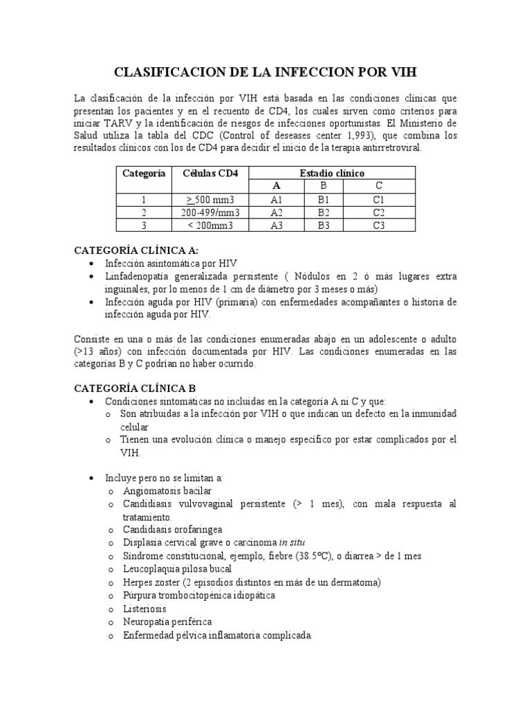 Clasificacion y Tratamieno de La Infeccion Por Vih | PDF | Manejo del ...