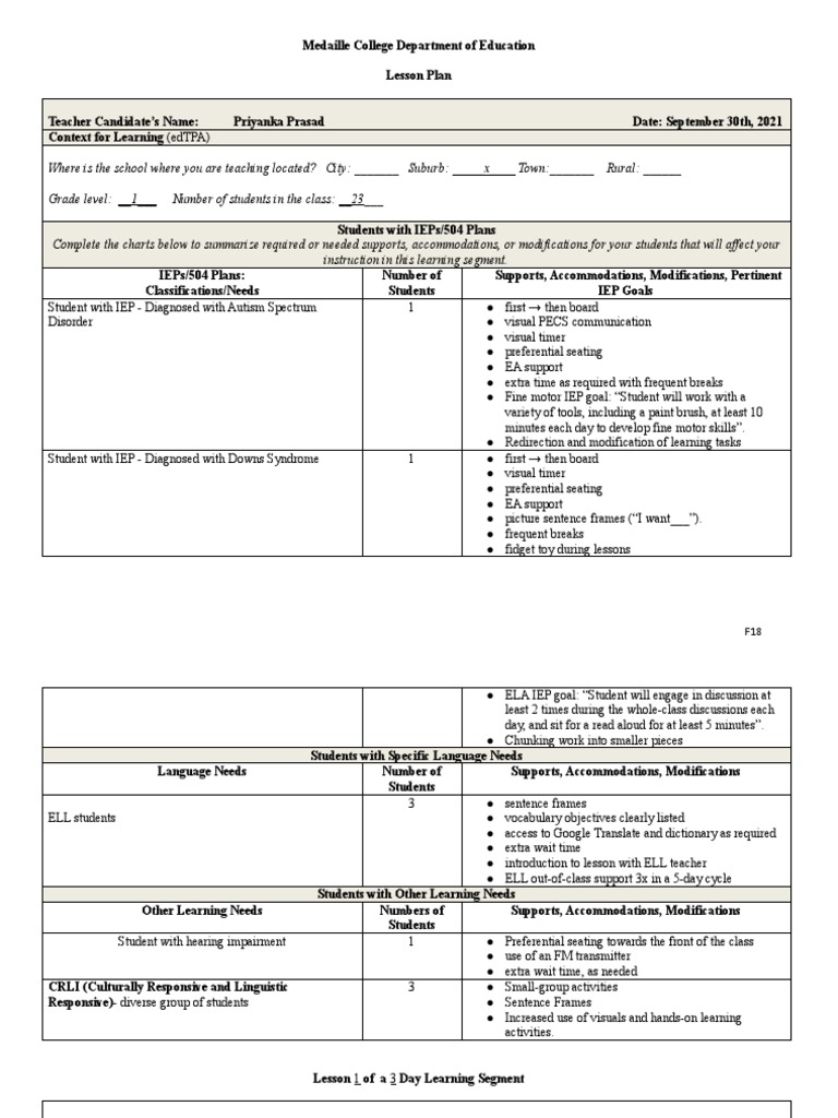 Ela Lesson Plan | PDF | Educational Assessment | Individualized ...