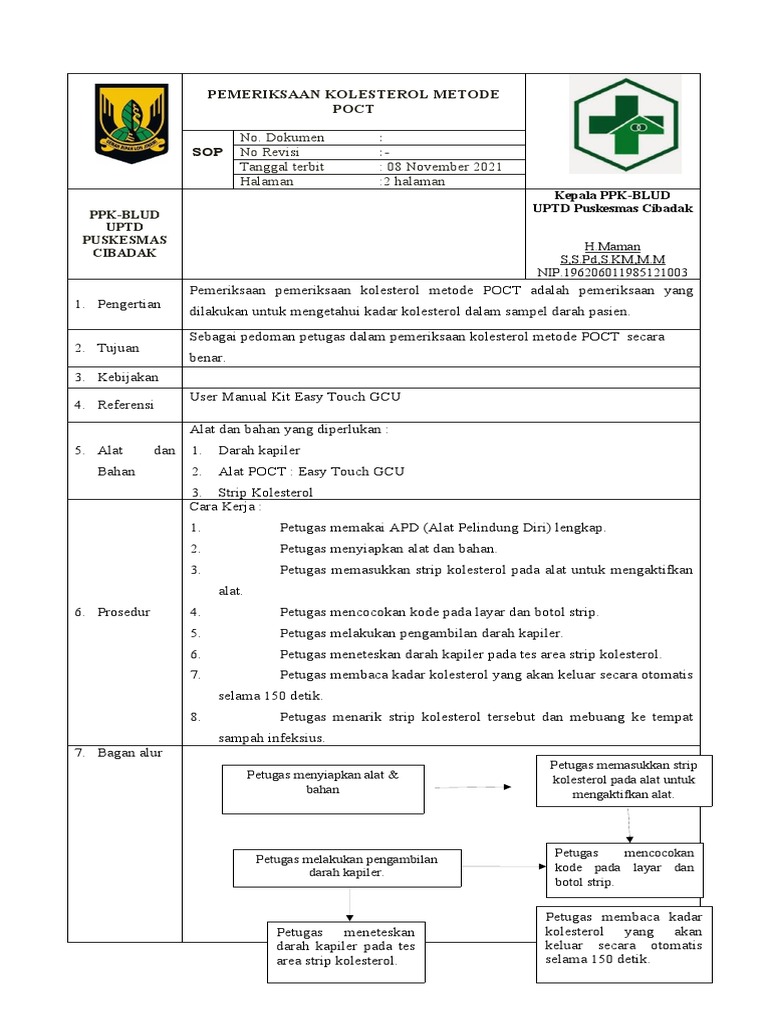 Sop Pemeriksaan Kolesterol Metode Poct | PDF